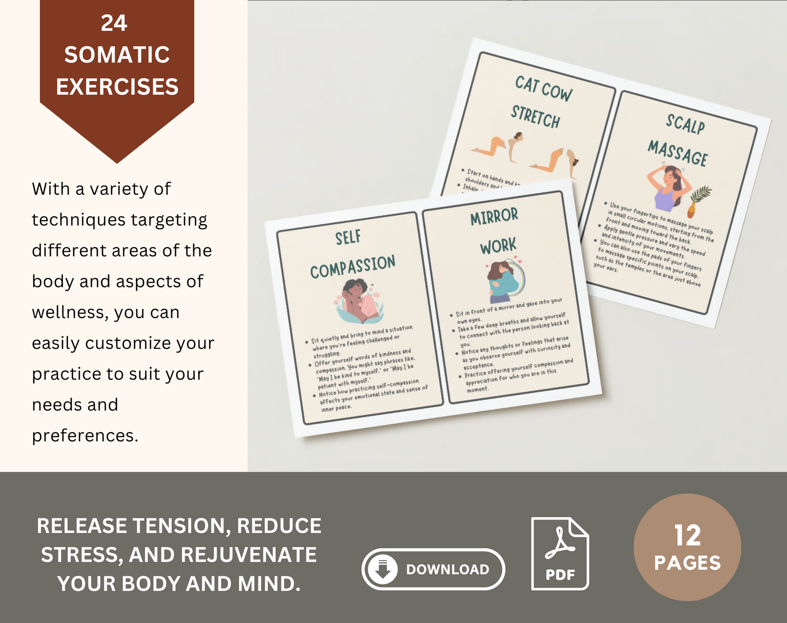 Somatic Exercises Therapy Cards | Anxiety, PTSD, Depression, Stress Ma