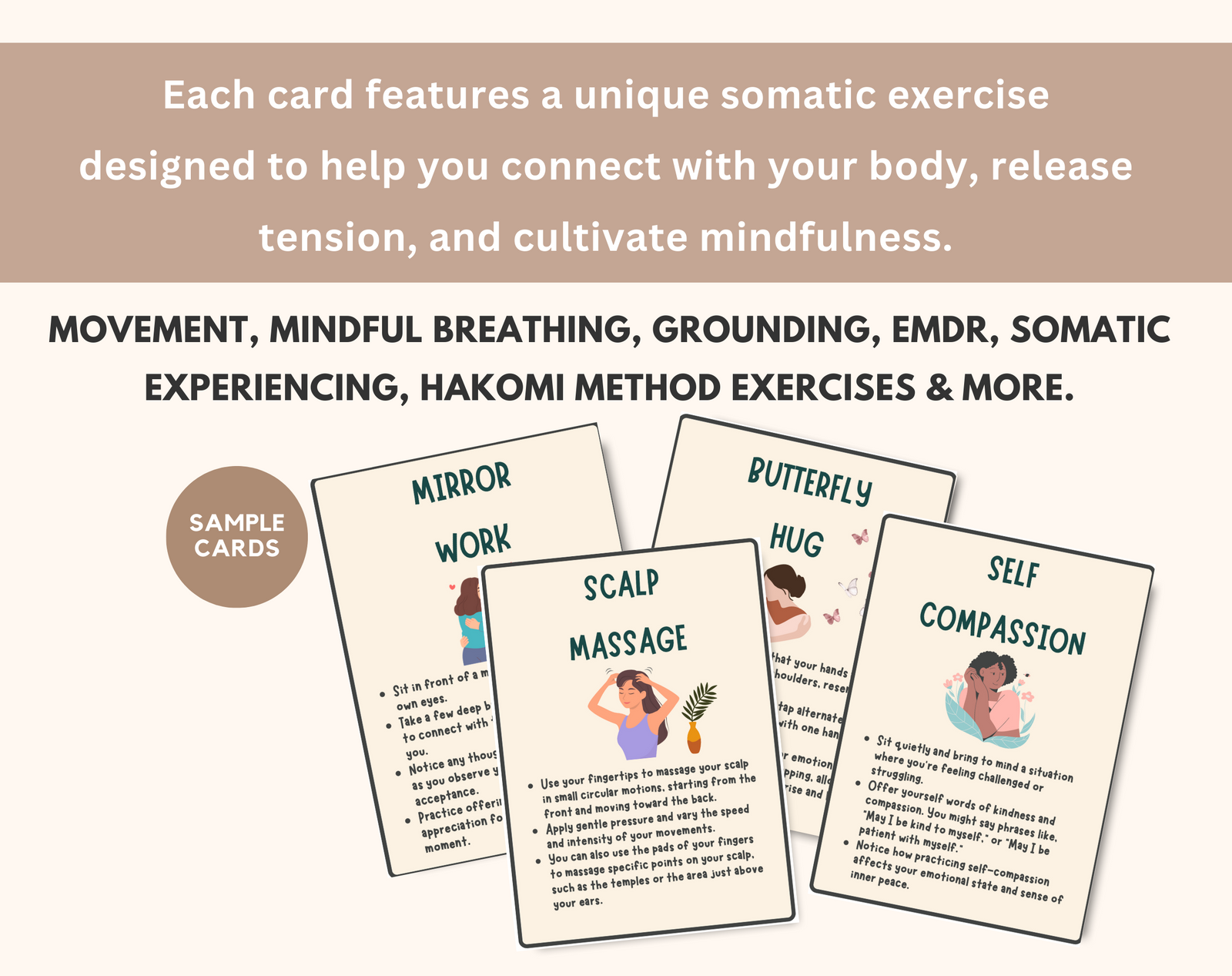 Somatic Exercises Therapy Cards | Anxiety, PTSD, Depression, Stress Ma
